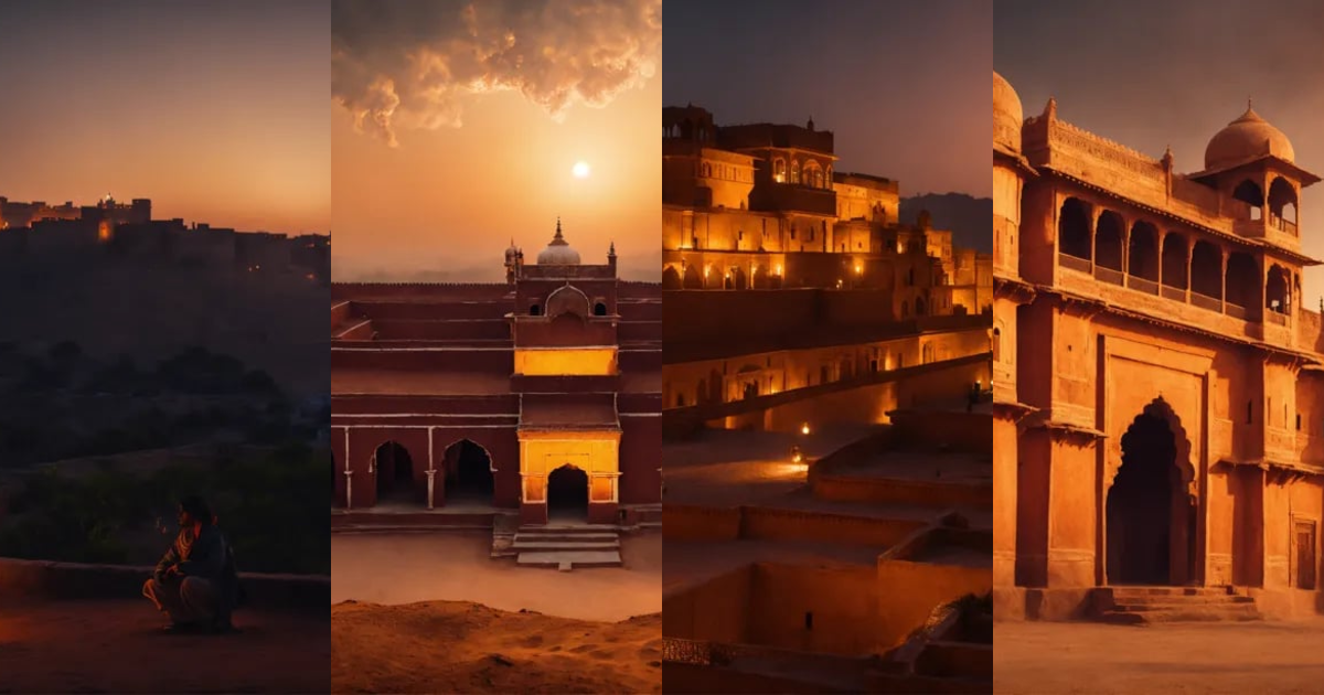 Lexica - Rajasthan fort photoshoot, smoky mood lighting, wide front ...