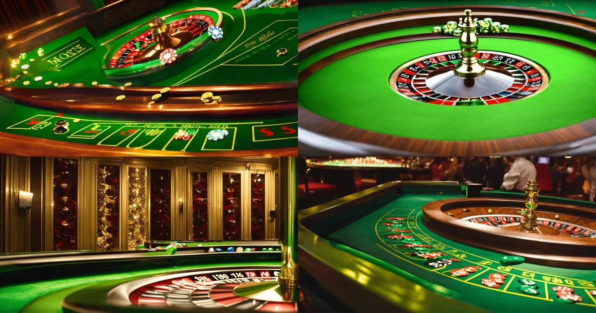 Lexica - Green roulette game, flying poker chips, roulette table