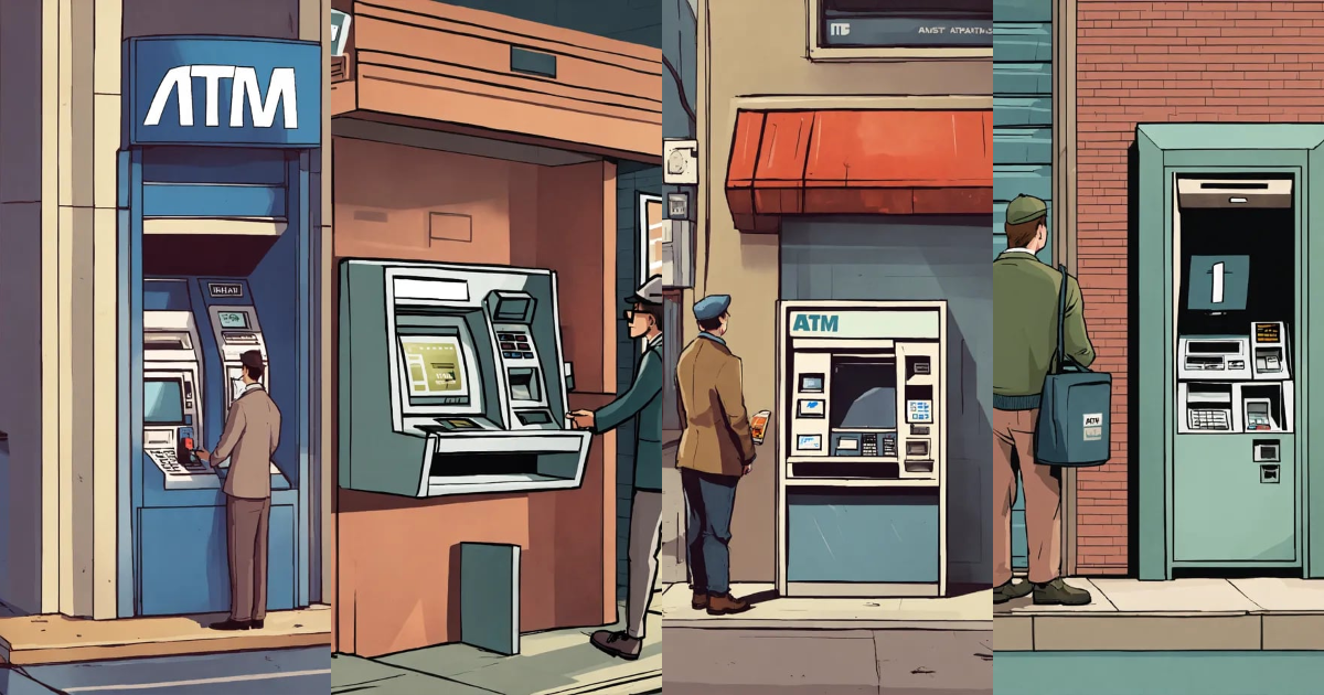 Lexica - Cartoon picture of an ATM robbing a man