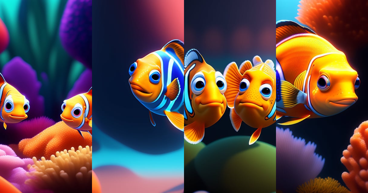 Lexica - Nemo and dory cartoon character in love, old Disney style in ...