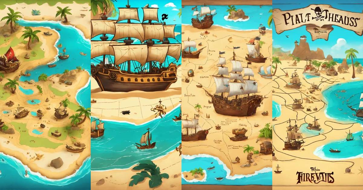 Lexica - Pirate map with ships and routes, on the background beach and ...