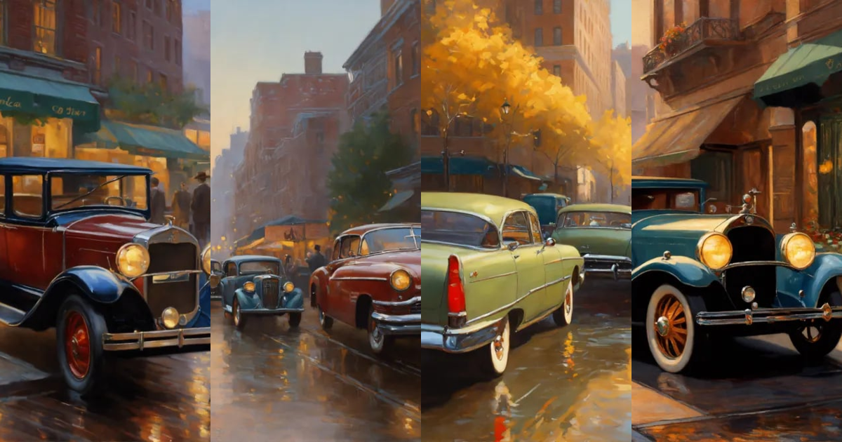 Lexica - America antique cars in New York, painting by Evgeny Lushpin ...