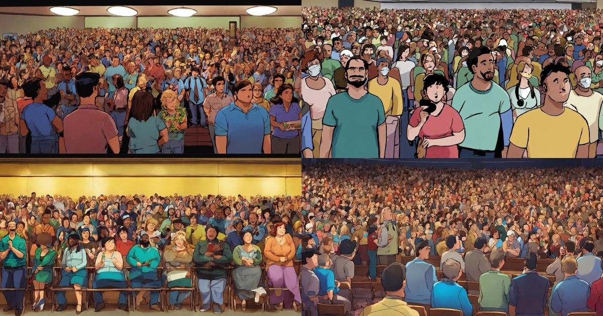 Lexica - Lots of people, giving a standing ovation, crowd, comic