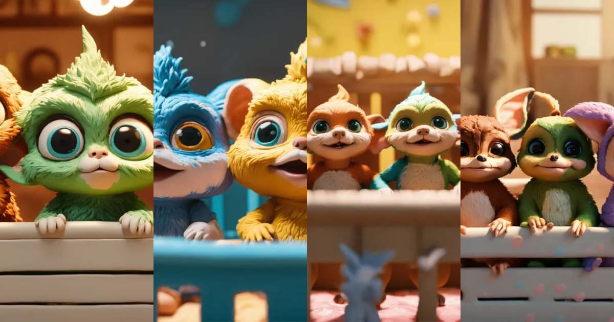 Lexica - 3d effect of cute clay gremlins sitting together inside a baby ...