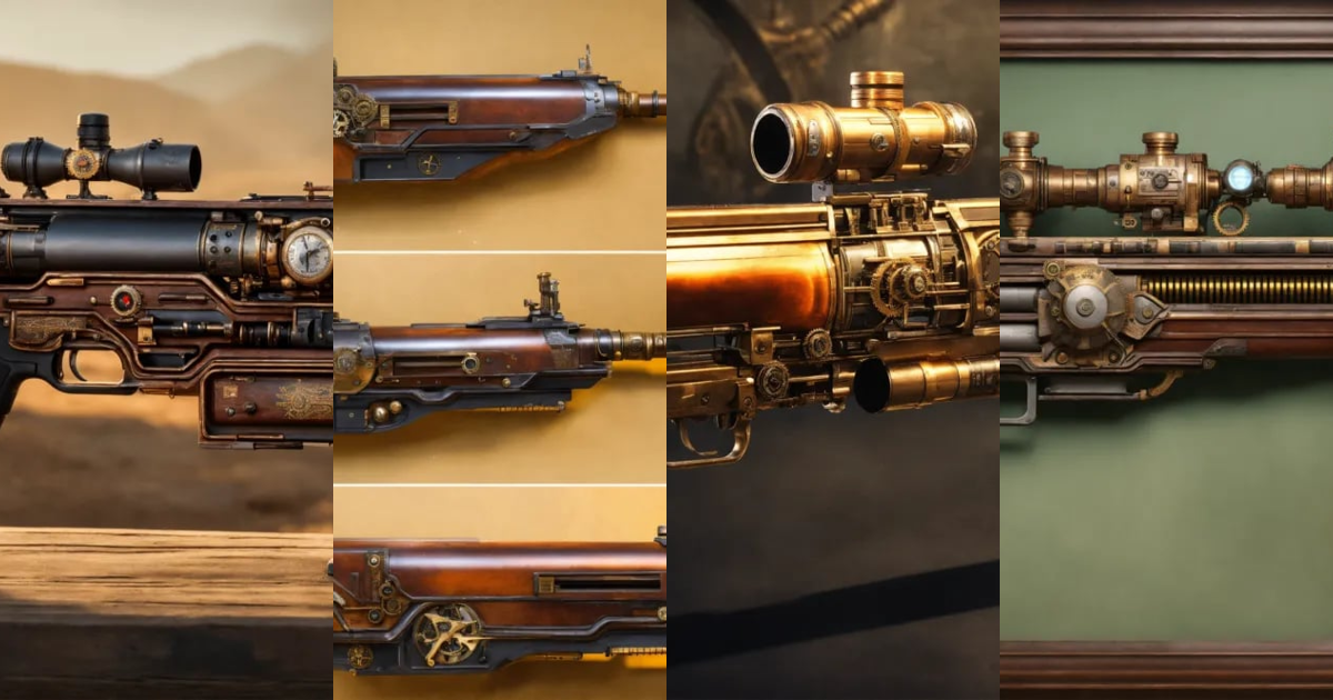 Lexica - Side view of the full image of a steampunk energy rifle