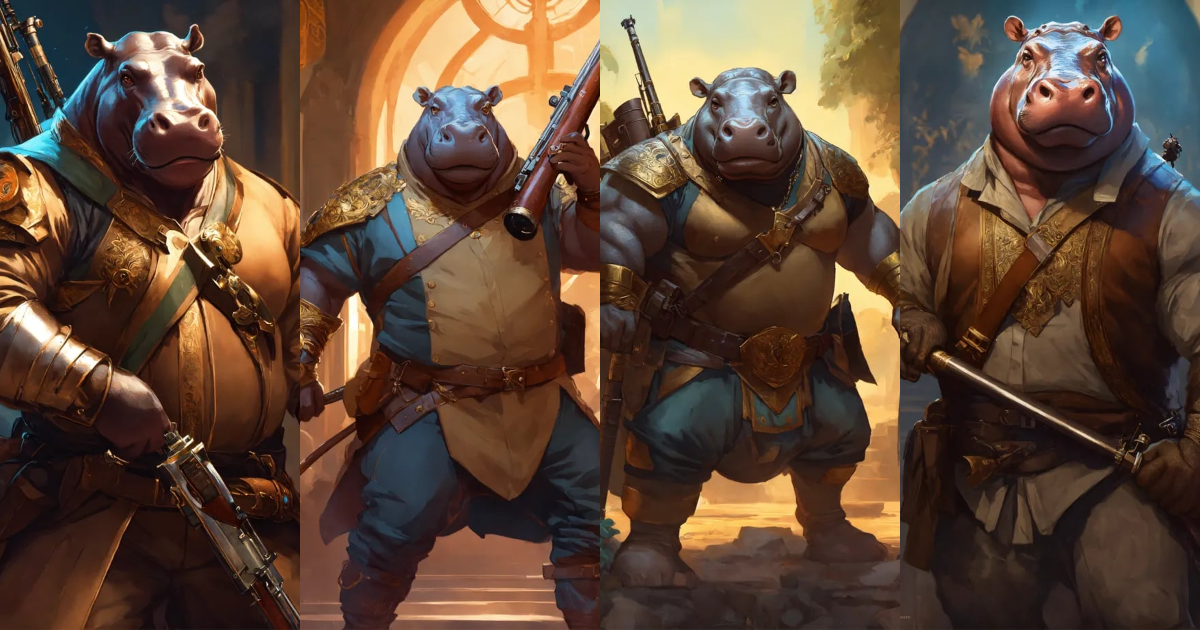 Lexica - Hippo man with a musket, strong looking, posing for a fight ...