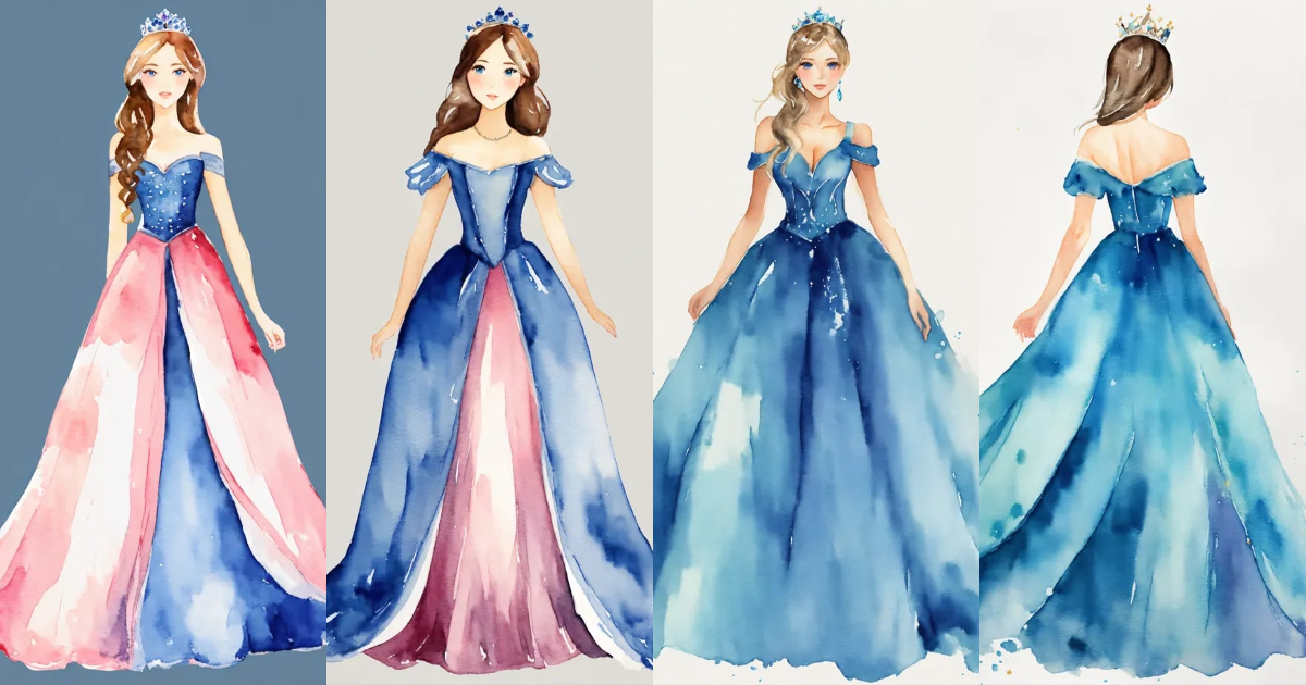 Lexica - Full body princess with blue dress, watercolor clipart, white ...