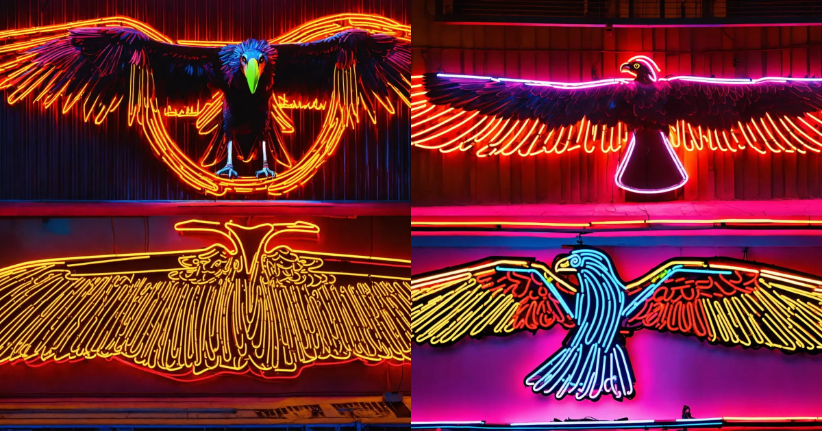 Lexica - Neon light sign with Vulture, Vulture with outstretched wing