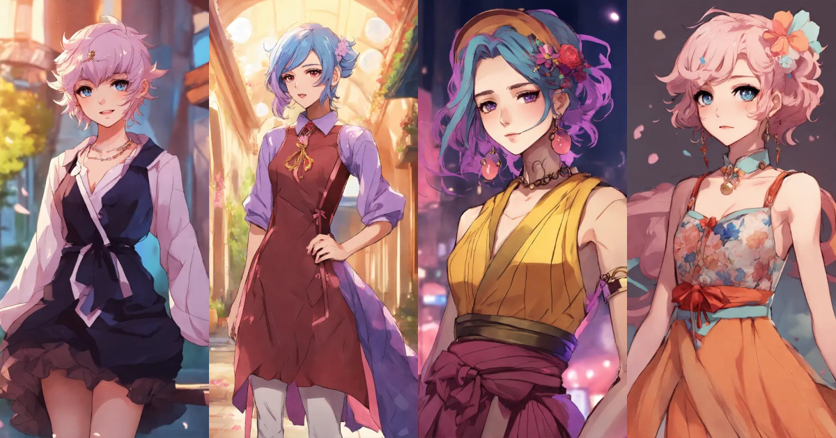 Lexica - Anime style, gender-fluid character in a dress