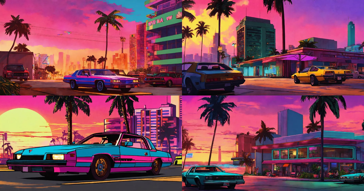 Lexica - Artwork of GTA VI in Vice City, 80s style