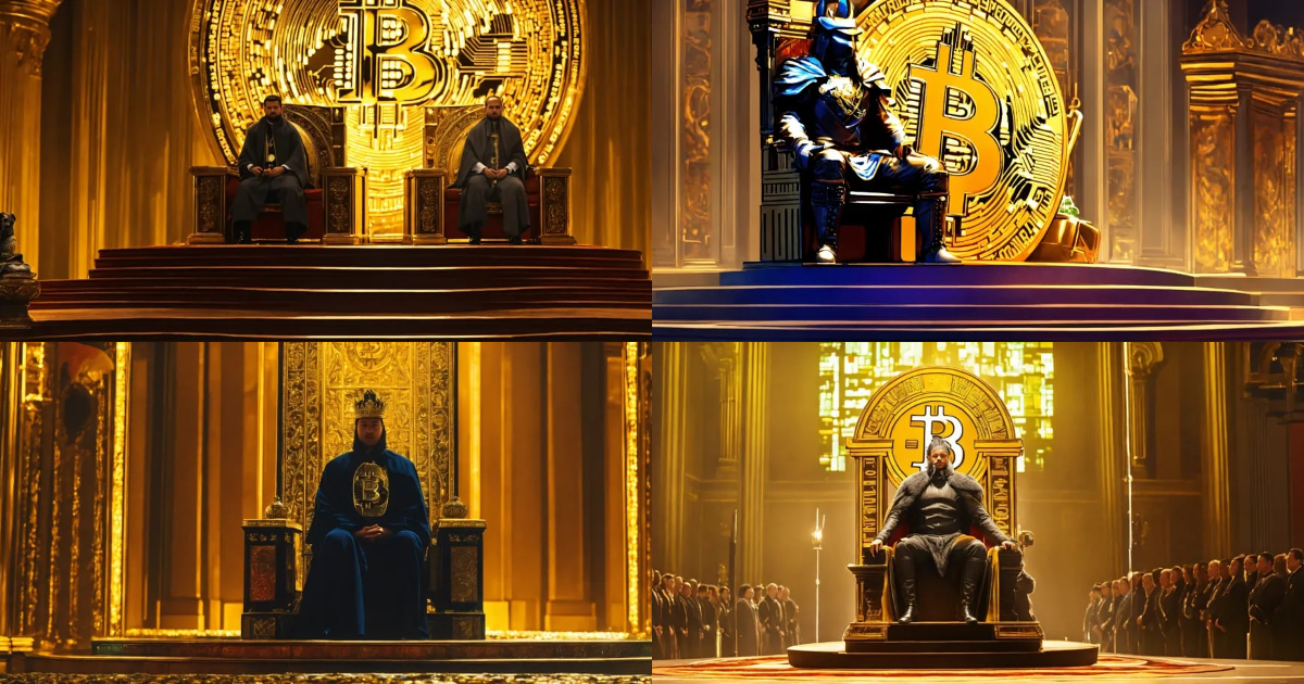 Lexica - A bitcoin sitting in the throne. At the background is a ...