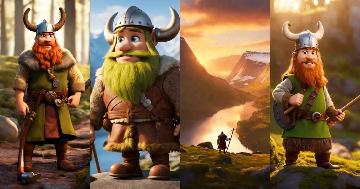 Lexica - A pixar animated photo of a Christian Viking, first people in ...
