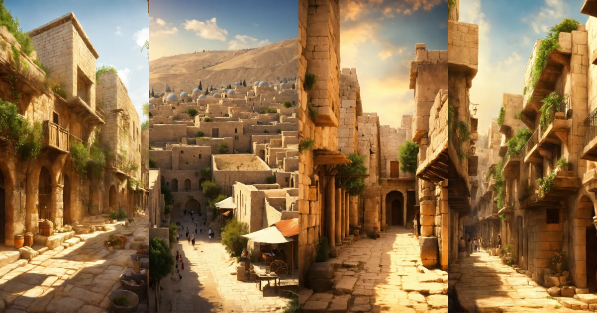 Lexica - Lively city in ancient Israel under king solomon city street view