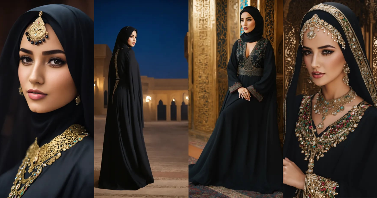 Lexica - Cinderella Arab version wearing black abaya