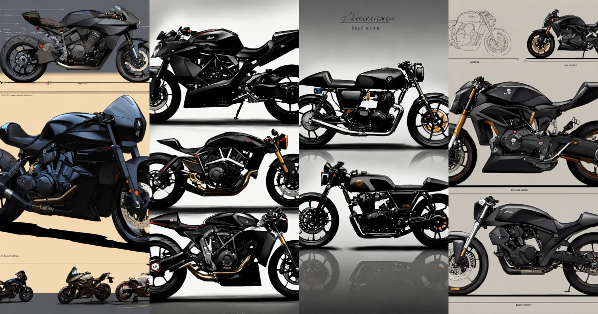 Lexica - Designing motorcycles, black colors, designing sheet, sketch ...