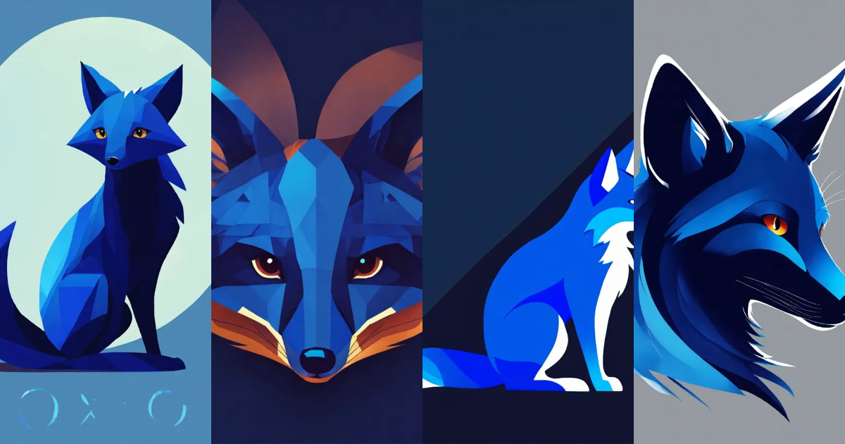 Lexica - Dark blue fox, inside B, pixar style, minimalistic, blue ...