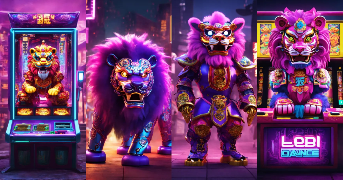 Lexica - 3D lion dance slot machine cyberpunk with purple