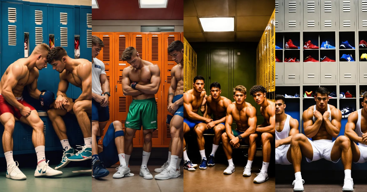Lexica - Group of college athletes skinny handsome boxer wrestlers ...