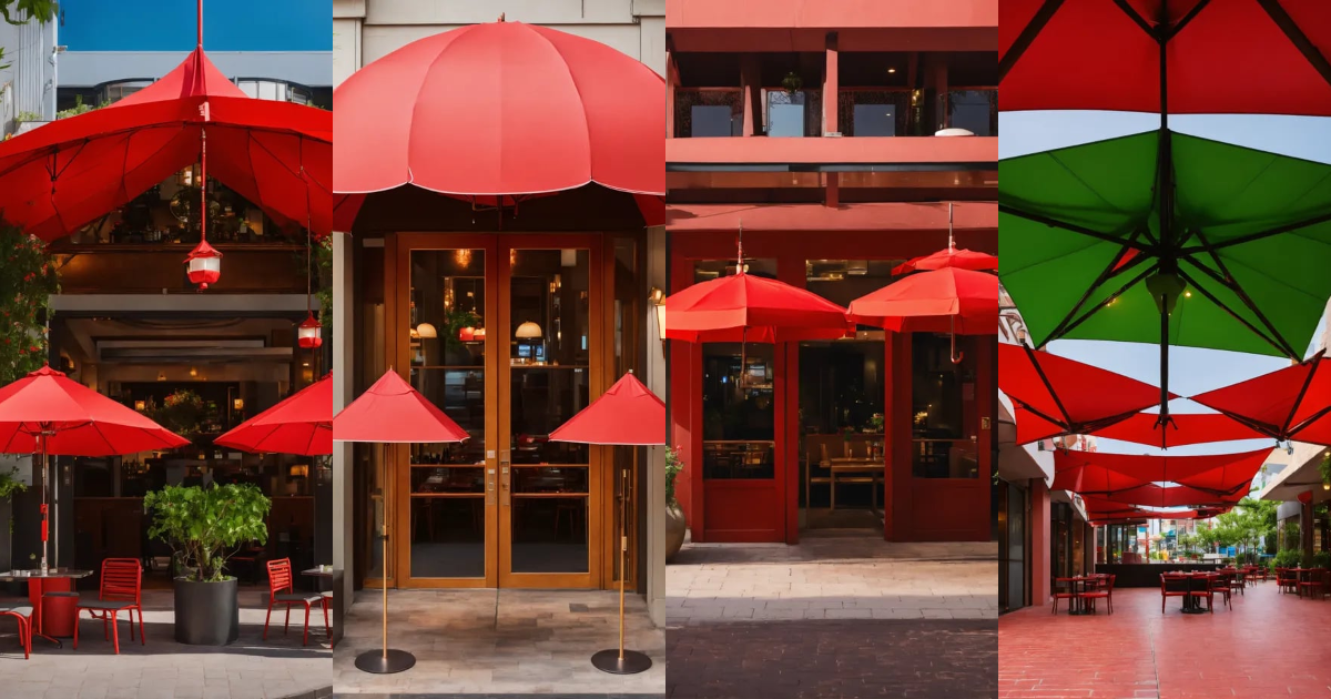 Lexica - Three small red canopies shaped like half an umbrella over the ...