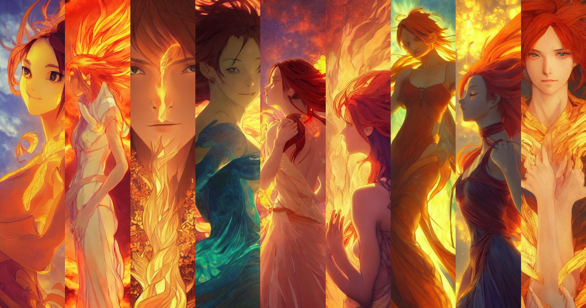 Lexica - A beautiful render of a beautiful female fire sprite, flames ...