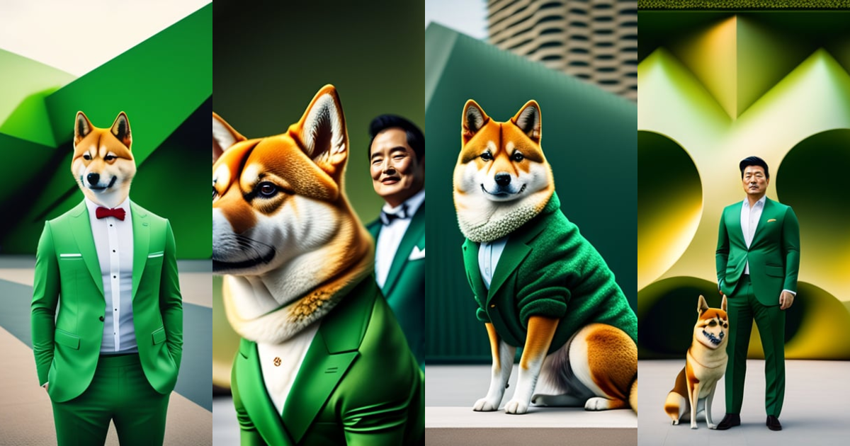 Lexica - Medium Shot of a shiba inu dressed in a fancy green suit in ...