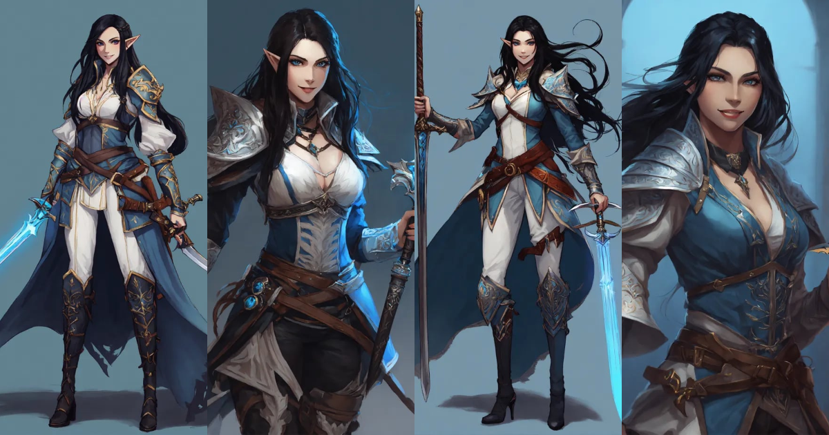 Lexica - Female white Half-elf, pathfinder art style Full body ...