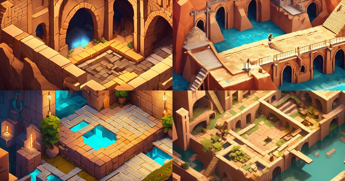 Lexica - A top-down isometric view, 3d low poly puzzle , inspired by ...