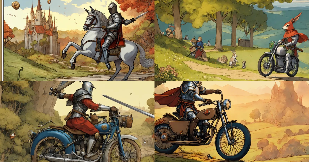 Lexica - Medieval poster of a knight riding a bike and holding a sword ...