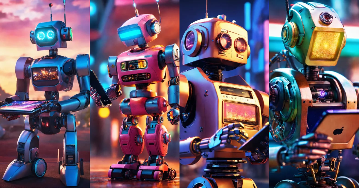 Lexica - Robot in the style of 90's vintage anime, holding smartphone ...