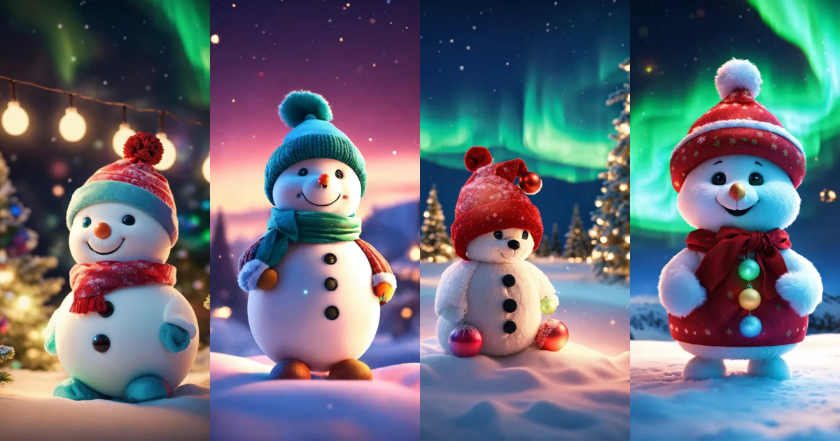Lexica - 3d realistic cute snoman during Christmas aurora borealis ...