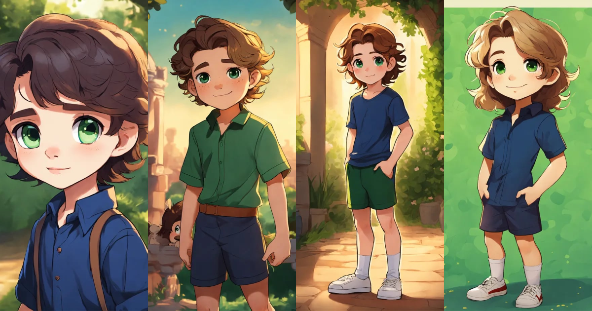 Lexica - Green background sheet , Cute boy cartoon, Green eyes, 15 ...