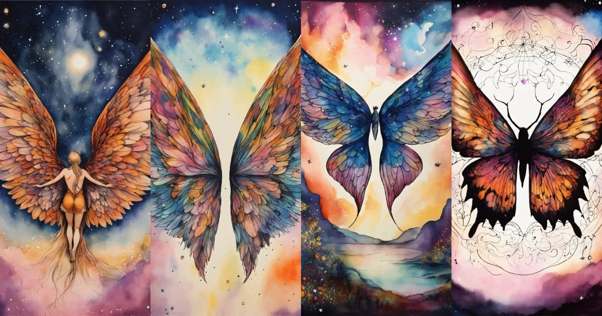 Lexica - INK DRAWING MYSTICAL and magical glimpse of pair of wings the ...