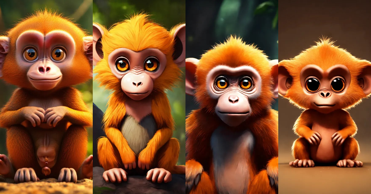 Lexica - A cute all orange baby baboon with black evil eyes, animated ...
