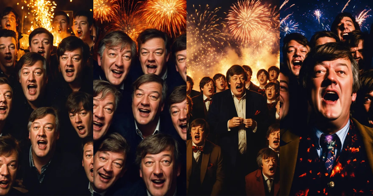Lexica - Portrait of Stephen fry and dozens of his Identical twin ...