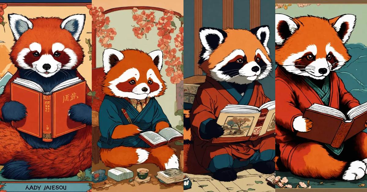 Lexica - Wes Anderson style Red Panda, reading a book, super cute, by ...