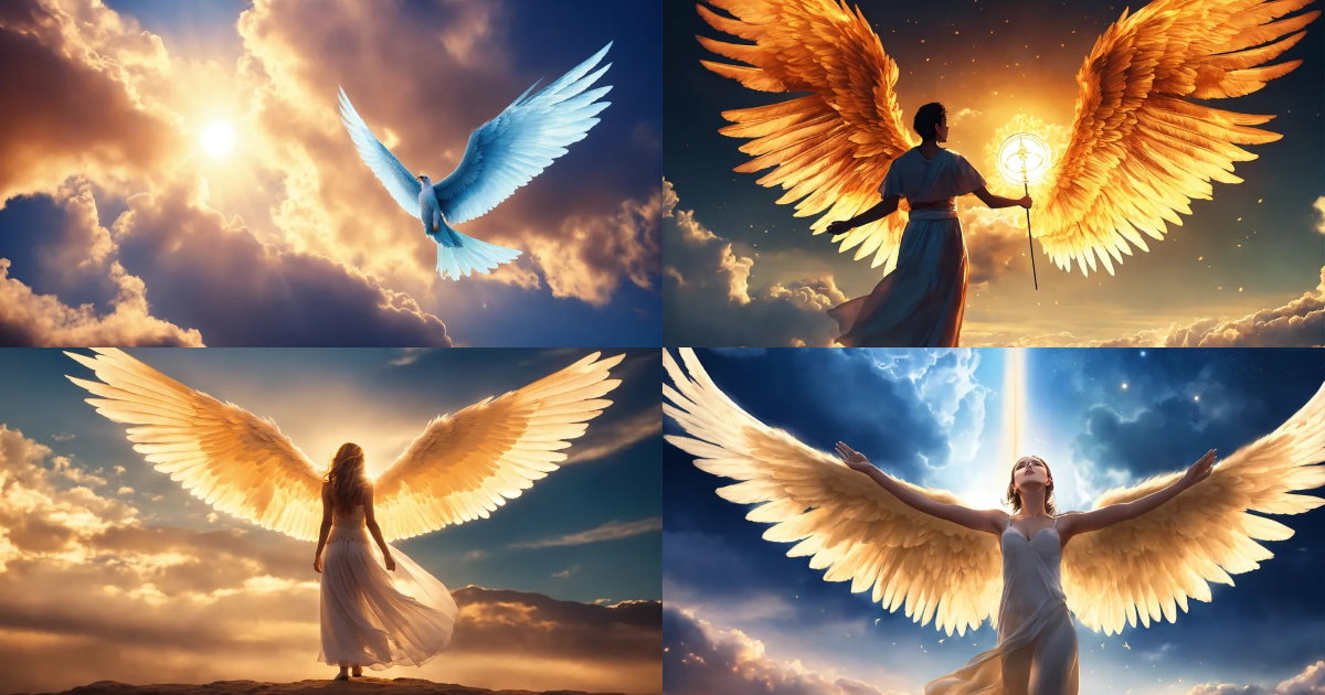Lexica - Archange dans le ciel sur fond lumineux, ange étend ses ailes ...