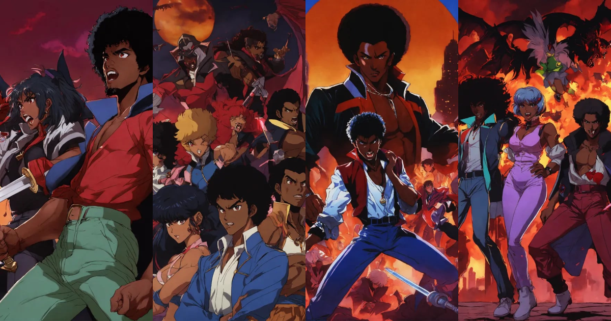 Lexica - 80s anime black characters fighting vampires