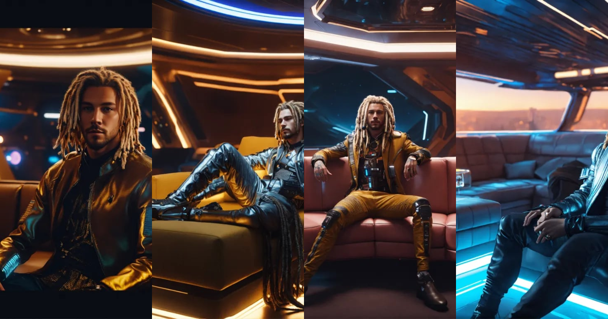 Lexica - Scruffy caucasian blonde dreadlock male rockstar in futuristic ...