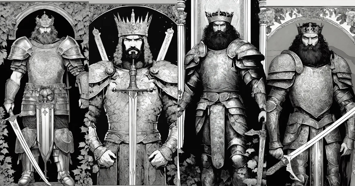 Lexica - A stoic king with plate armor looking angry holding an ...