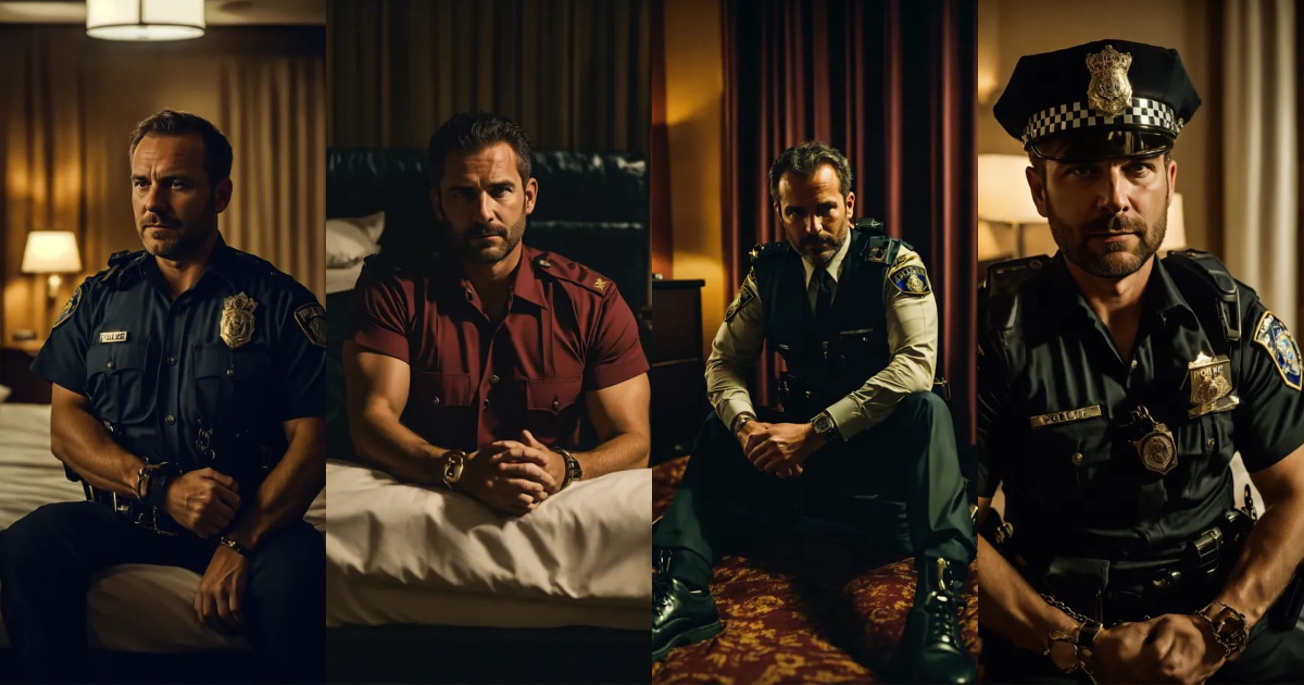 Lexica - Police holding a 40 yo rich man in a hotel room, he is being ...