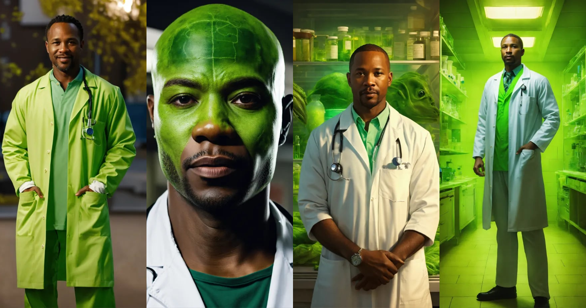 Lexica - 40-year-old African-American male. with green alien skin ...