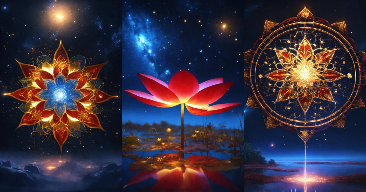 Lexica - Full body shot of white-red-gold lotus vast swamp circle star ...