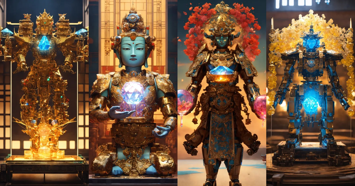 Lexica - Please design a Japanese god offering a floating crystal that ...