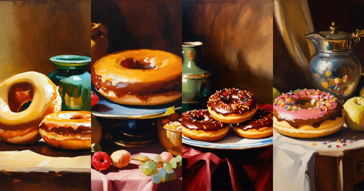 Lexica - Still life oil painting of a donut in the style of john singer ...
