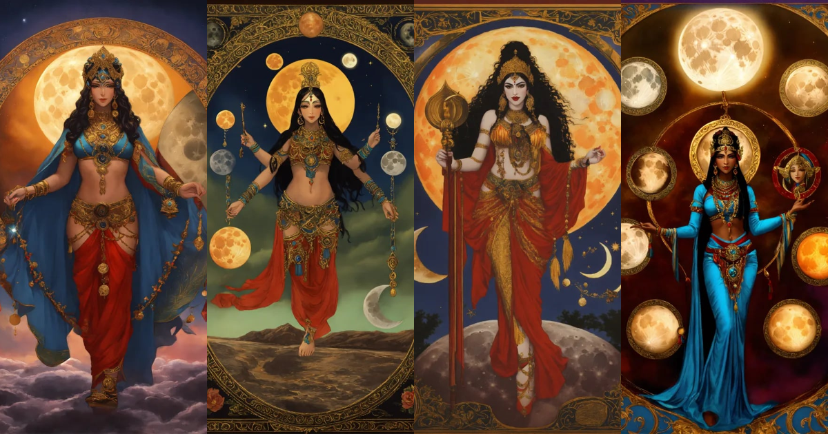 Lexica - Artwork for an oracle card of Kali holding the stages of the ...