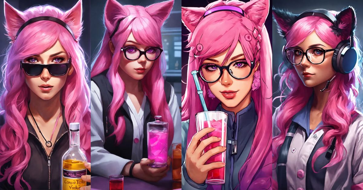 Lexica - Female doctor, with long pink hair, with cat ears disguise ...