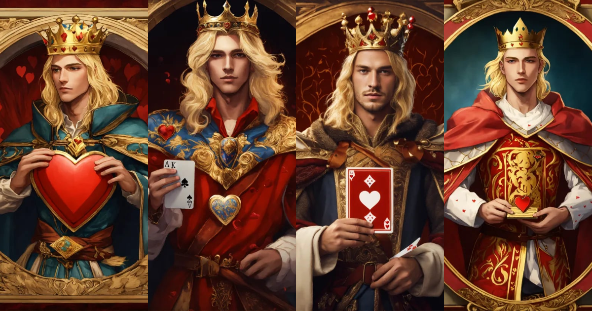 Lexica - Medieval fantasy blonde king with a fancy robe holding a deck ...