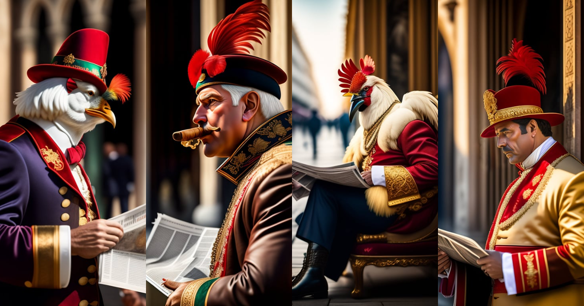 Lexica - A rooster smoking a cigar while reading the newspaper while ...