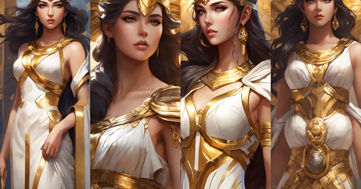 Lexica - Portrait of goddess athena in a white and gold dress, stunning beautiful artwork, toned ...