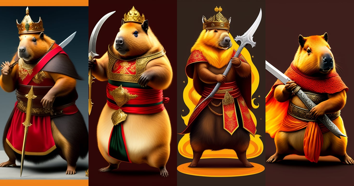 Lexica - Capybara dress of king raising a sword in a dark soul , 2d ...